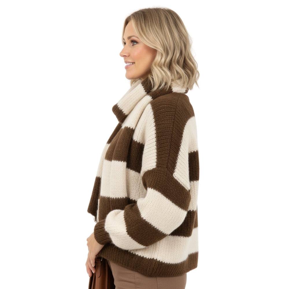 Vest Bruin Beige met Sjaal | Luxe Dames Vest | BlushFashionstore